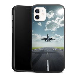 DeinDesign iPhone 12 mini Handy Premium Silikon H&uuml;lle Handyh&uuml;lle schwarz Case Wanderlust Airplane Urlaub Silikon Premium Case