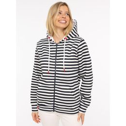 Zwillingsherz Damen Kapuzensweatjacke &raquo;"Streifen Strandgl&uuml;ck"&laquo; gestreifte Hoodiejacke mit Strandgl&uuml;ck Stickerei und Anker am R&uuml;cken blau S/M