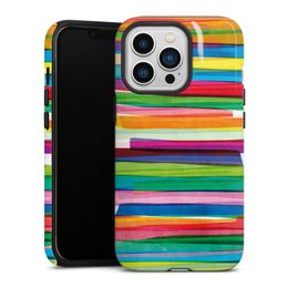 DeinDesign iPhone 13 Pro Handy Panzer Handyh&uuml;lle robuste Outdoor H&uuml;lle Schutzh&uuml;lle gl&auml;nzend Water Colour Stripes Colourful Tough Case