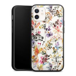 DeinDesign iPhone 12 mini Handy Premium Silikon H&uuml;lle Handyh&uuml;lle schwarz Case Pastel Flower Muster Silikon Premium Case