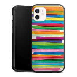 DeinDesign iPhone 12 mini Handy Premium Silikon H&uuml;lle Handyh&uuml;lle schwarz Case Water Colour Stripes Colourful Silikon Premium Case