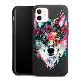 DeinDesign iPhone 12 mini Handy Premium Silikon H&uuml;lle Handyh&uuml;lle schwarz Case Colourful Wolf Riza Peker Silikon Premium Case