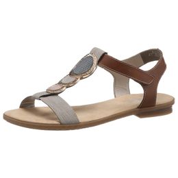 Rieker Damen Riemchensandale , Sommerschuh, Sandalette, Blockabsatz, mit angesagtem Schmuckelement grau 41