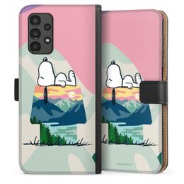 DeinDesign Galaxy A13 4G Handy Klapph&uuml;lle Handyh&uuml;lle aus Kunst Leder schwarz Flip Case Official Licensed Product Peanuts Snoopy Sideflip mit langer Lasche