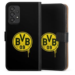 DeinDesign Galaxy A33 5G Handy Klapph&uuml;lle Handyh&uuml;lle aus Kunst Leder schwarz Flip Case Official Licensed Product Borussia Dortmund Bvb Sideflip mit langer Lasche