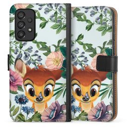 DeinDesign Galaxy A33 5G Handy Klapph&uuml;lle Handyh&uuml;lle aus Kunst Leder schwarz Flip Case Disney Flowers Bambi Sideflip mit langer Lasche