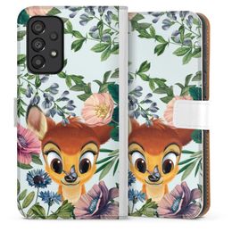 DeinDesign Galaxy A33 5G Handy Klapph&uuml;lle Handyh&uuml;lle aus Kunst Leder wei&szlig; Flip Case Disney Flowers Bambi Sideflip mit Lasche