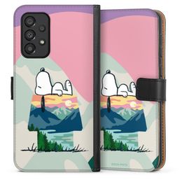 DeinDesign Galaxy A33 5G Handy Klapph&uuml;lle Handyh&uuml;lle aus Kunst Leder schwarz Flip Case Snoopy Peanuts Official Licensed Product Sideflip mit langer Lasche