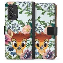 DeinDesign Galaxy A53 5G Handy Klapph&uuml;lle Handyh&uuml;lle aus Kunst Leder schwarz Flip Case Disney Flowers Bambi Sideflip mit langer Lasche