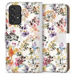 DeinDesign Galaxy A33 5G Handy Klapph&uuml;lle Handyh&uuml;lle aus Kunst Leder wei&szlig; Flip Case Pastel Flower Muster Sideflip mit Lasche