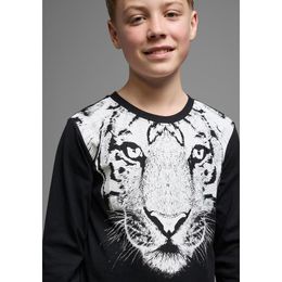 Kidsworld Jungen Kidsworld Langarmshirt &raquo;WHITE TIGER&laquo; Basic Passform, stylischer Druck, Rundhalsausschnitt schwarz 176/182
