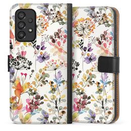 DeinDesign Galaxy A33 5G Handy Klapph&uuml;lle Handyh&uuml;lle aus Kunst Leder schwarz Flip Case Pastel Flower Muster Sideflip mit langer Lasche