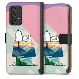 DeinDesign Galaxy A53 5G Handy Klapph&uuml;lle Handyh&uuml;lle aus Kunst Leder schwarz Flip Case Snoopy Peanuts Official Licensed Product Sideflip mit langer Lasche