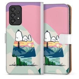DeinDesign Galaxy A33 5G Handy Klapph&uuml;lle Handyh&uuml;lle aus Kunst Leder wei&szlig; Flip Case Official Licensed Product Peanuts Snoopy Sideflip mit Lasche