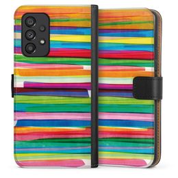 DeinDesign Galaxy A53 5G Handy Klapph&uuml;lle Handyh&uuml;lle aus Kunst Leder schwarz Flip Case Stripes Water Colour Colourful Sideflip mit langer Lasche