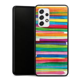 DeinDesign Galaxy A53 5G Handy Silikon H&uuml;lle Case schwarz Handyh&uuml;lle Stripes Water Colour Colourful