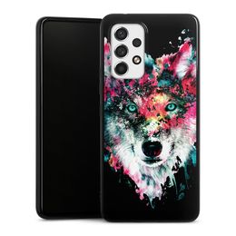 DeinDesign Galaxy A53 5G Handy Silikon H&uuml;lle Case schwarz Handyh&uuml;lle Riza Peker Colourful Wolf