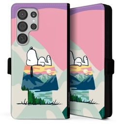 DeinDesign Galaxy S25 Ultra Handy Klapph&uuml;lle Handyh&uuml;lle aus Kunst Leder schwarz Flip Case Official Licensed Product Peanuts Snoopy Sideflip mit Lasche