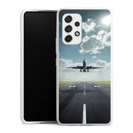 DeinDesign Galaxy A53 5G Handy Silikon H&uuml;lle Case wei&szlig; Handyh&uuml;lle Urlaub Airplane Wanderlust Silikon Case