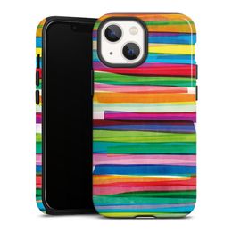 DeinDesign iPhone 13 Mini Handy Panzer Handyh&uuml;lle robuste Outdoor H&uuml;lle Schutzh&uuml;lle gl&auml;nzend Water Colour Stripes Colourful Tough Case