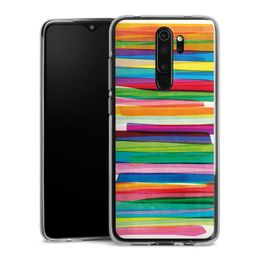 DeinDesign Xiaomi Redmi Note 8 Pro Handy Silikon H&uuml;lle Case transparent Handyh&uuml;lle Water Colour Stripes Colourful Silikon Case