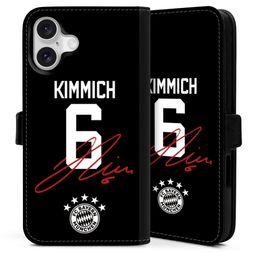 DeinDesign iPhone 16 Plus Handy Klapph&uuml;lle Handyh&uuml;lle aus Kunst Leder schwarz Flip Case Fcb Fc Bayern M&uuml;nchen Kimmich Sideflip mit Lasche