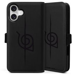 DeinDesign iPhone 16 Plus Handy Klapph&uuml;lle Handyh&uuml;lle aus Kunst Leder schwarz Flip Case Konoha Sasuke Naruto Shippuden Sideflip mit Lasche