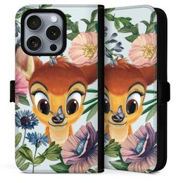 DeinDesign iPhone 16 Pro Max Handy Klapph&uuml;lle Handyh&uuml;lle aus Kunst Leder schwarz Flip Case Disney Bambi Flowers Sideflip mit Lasche
