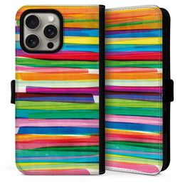 DeinDesign iPhone 16 Pro Handy Klapph&uuml;lle Handyh&uuml;lle aus Kunst Leder schwarz Flip Case Water Colour Stripes Colourful Sideflip mit Lasche