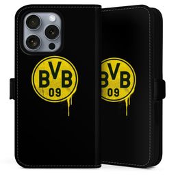 DeinDesign iPhone 16 Pro Max Handy Klapph&uuml;lle Handyh&uuml;lle aus Kunst Leder schwarz Flip Case Borussia Dortmund Official Licensed Product Bvb Sideflip mit Lasche