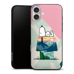 DeinDesign iPhone 16 Plus Handy Premium Silikon H&uuml;lle Handyh&uuml;lle schwarz Case Official Licensed Product Peanuts Snoopy Silikon Premium Case