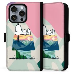 DeinDesign iPhone 16 Pro Max Handy Klapph&uuml;lle Handyh&uuml;lle aus Kunst Leder schwarz Flip Case Official Licensed Product Peanuts Snoopy Sideflip mit Lasche