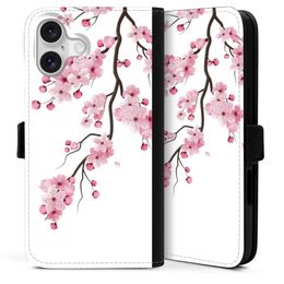 DeinDesign iPhone 16 Plus Handy Klapph&uuml;lle Handyh&uuml;lle aus Kunst Leder schwarz Flip Case Aisa Japan Cherry Blossom Sideflip mit Lasche