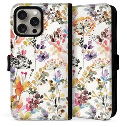 DeinDesign iPhone 16 Pro Handy Klapph&uuml;lle Handyh&uuml;lle aus Kunst Leder schwarz Flip Case Pastel Flower Muster Sideflip mit Lasche
