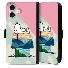 DeinDesign iPhone 16 Plus Handy Klapph&uuml;lle Handyh&uuml;lle aus Kunst Leder schwarz Flip Case Official Licensed Product Peanuts Snoopy Sideflip mit Lasche