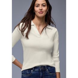 Street One Damen Street One Langarm-Poloshirt in Melange-Optik und mit Ripp-Struktur 40
