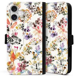 DeinDesign iPhone 16 Plus Handy Klapph&uuml;lle Handyh&uuml;lle aus Kunst Leder schwarz Flip Case Pastel Flower Muster Sideflip mit Lasche