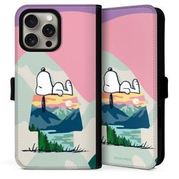 DeinDesign iPhone 16 Pro Handy Klapph&uuml;lle Handyh&uuml;lle aus Kunst Leder schwarz Flip Case Official Licensed Product Peanuts Snoopy Sideflip mit Lasche
