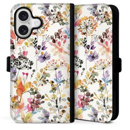 DeinDesign iPhone 16 Handy Klapph&uuml;lle Handyh&uuml;lle aus Kunst Leder schwarz Flip Case Pastel Flower Muster Sideflip mit Lasche
