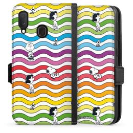 DeinDesign Galaxy A20e Handy Klapph&uuml;lle Handyh&uuml;lle aus Kunst Leder schwarz Flip Case Snoopy Muster Peanuts Sideflip mit Lasche
