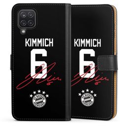 DeinDesign Galaxy A12 Handy Klapph&uuml;lle Handyh&uuml;lle aus Kunst Leder schwarz Flip Case Fcb Fc Bayern M&uuml;nchen Kimmich Sideflip mit langer Lasche