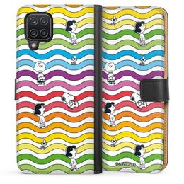 DeinDesign Galaxy A12 Handy Klapph&uuml;lle Handyh&uuml;lle aus Kunst Leder schwarz Flip Case Muster Peanuts Snoopy Sideflip mit langer Lasche