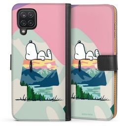 DeinDesign Galaxy A12 Handy Klapph&uuml;lle Handyh&uuml;lle aus Kunst Leder schwarz Flip Case Snoopy Peanuts Official Licensed Product Sideflip mit langer Lasche