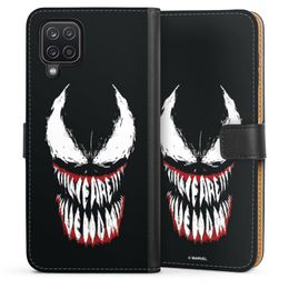 DeinDesign Galaxy A12 Handy Klapph&uuml;lle Handyh&uuml;lle aus Kunst Leder schwarz Flip Case Venom Marvel Official Licensed Product Sideflip mit langer Lasche