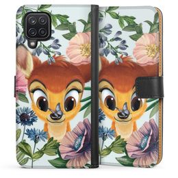 DeinDesign Galaxy A12 Handy Klapph&uuml;lle Handyh&uuml;lle aus Kunst Leder schwarz Flip Case Disney Flowers Bambi Sideflip mit langer Lasche