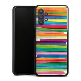 DeinDesign Galaxy A32 5G Handy Silikon H&uuml;lle Case schwarz Handyh&uuml;lle Stripes Water Colour Colourful