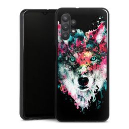 DeinDesign Galaxy A32 5G Handy Silikon H&uuml;lle Case schwarz Handyh&uuml;lle Riza Peker Colourful Wolf