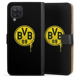DeinDesign Galaxy A12 Handy Klapph&uuml;lle Handyh&uuml;lle aus Kunst Leder schwarz Flip Case Official Licensed Product Borussia Dortmund Bvb Sideflip mit langer Lasche