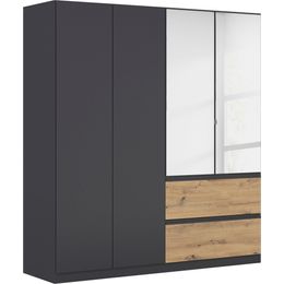 Dreht&uuml;renschrank Rauch "Kleiderschrank Schrank Garderobe COSTA in den Breiten 91/136/181 cm", graumetallic, eiche artisan, eingriffe graumetallic, B:181cm H:197cm T:54cm, Holzwerkstoff, Schr&auml;nke, Dreht&uuml;renschrank, mit Spiegel, grifflose Front und Push-to-Open Funktion MADE IN GERMANY