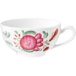 Tasse Seltmann Weiden "Amina Ostfriesenrose", rot, wei&szlig;, gr&uuml;n, B:9,7cm H:5,5cm &Oslash;:12cm, Porzellan, Trinkgef&auml;&szlig;e, Tasse, Teetasse aus Porzellan mit Relief